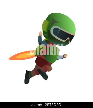 Jetpack. Man in helmet flies. Landscape on an alien planet. Reactive ...