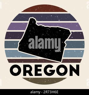 Oregon round logo. Vintage travel badge with the circular name and map ...
