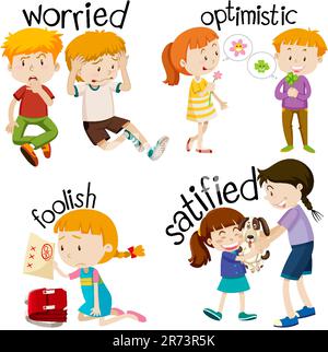 English vocabulary adjective word with cartoon characters illustration ...
