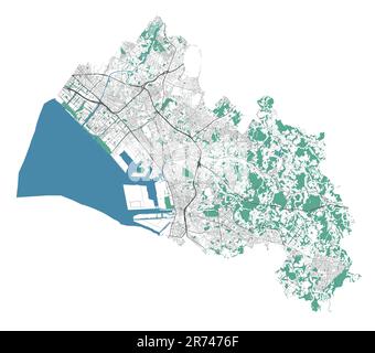 Detailed map poster of Chiba city administrative area. Blue skyline ...