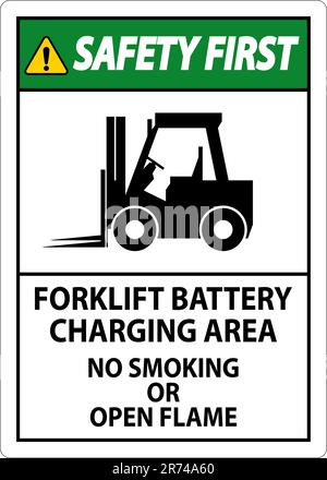 Safety First Sign Forklift Battery Charging Area, No Smoking Or Open ...
