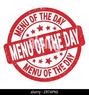 MENU OF THE DAY text written on green-black zig-zag stamp sign Stock ...