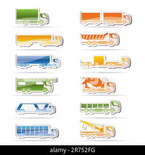 different types of trucks and lorries icons - Vector icon set Stock ...