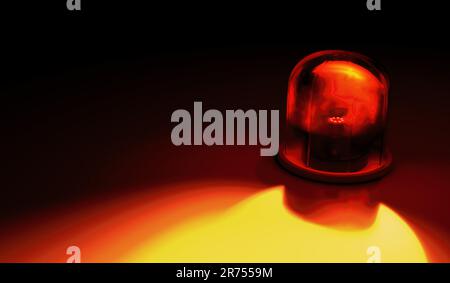 Emergency rotating alarm red light at night. 3D rendered illustration ...