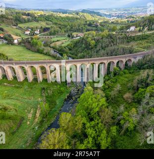 Italy, Tuscany, Arezzo province, Bucine, the arched railway bridge ...