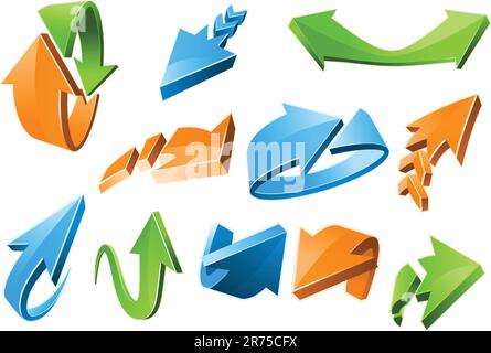 Three-dimensional Arrow Signs Set of different shapes Stock Vector ...