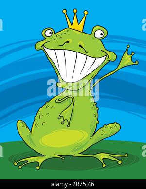 cartoon illustration of funny prince frog for coloring book Stock ...