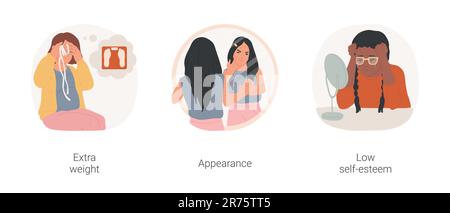 Extra weight isolated cartoon vector illustration. Sad girl worring ...