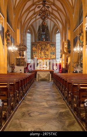 Illuminated entrance to the parish church of St. Suitbertus ...