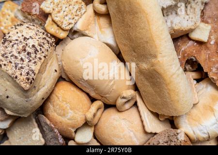 Italy, large amount of stale bread in different formats, food waste, uneaten food Stock Photo ...