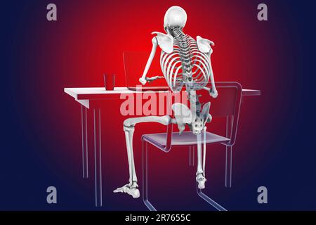 3D illustration showing backache of a man, back muscles with spine and ...