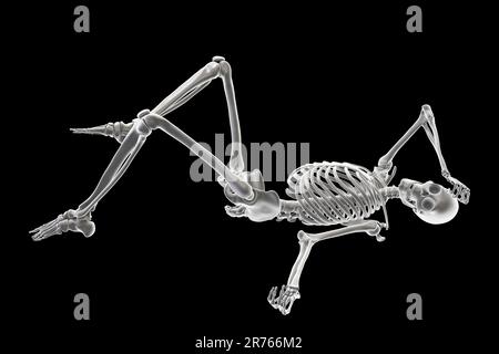 Human skeleton in a bad feeling unconsciousness position, conceptual ...