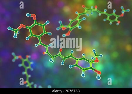 Curcumin, molecular model. Principal curcuminoid of the Indian spice ...