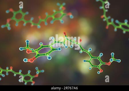 Curcumin turmeric spice molecule 3D render chemical structure Stock ...