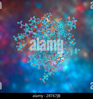 Insulin molecule. Computer model showing the structure of a molecule of ...