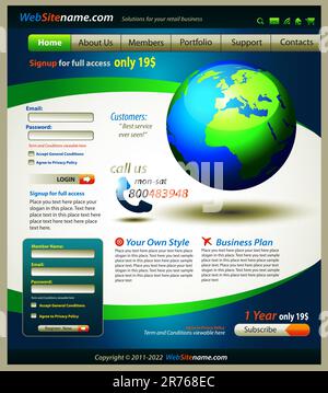 Business WebSite Template with accurate Globe illustration Stock Vector ...