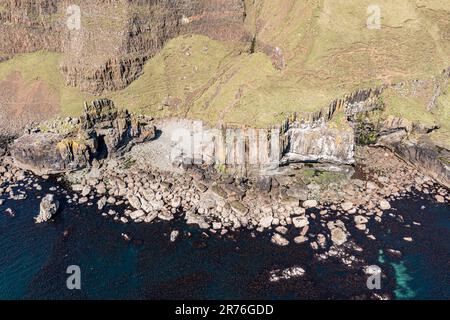 Aerial view of Carsaig Arches, stone arche on the Isle of Mull ...