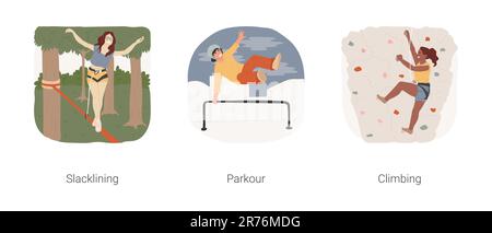 Slacklining isolated cartoon vector illustration. Teenage girl walking ...