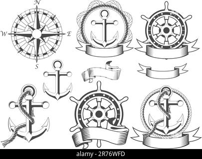 Nautical emblems with different seafaring design elements Stock Vector ...