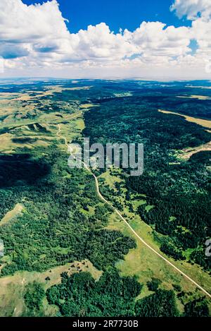 Aerial of Cypress Hills Interprovincial Park, Alberta, Saskatchewan ...