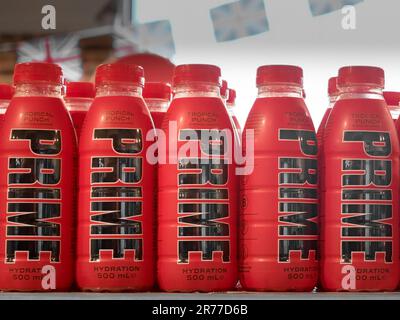 Isolated bottle of Prime hydration energy drink with white background ...