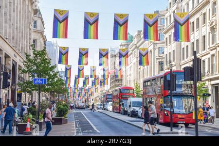 Pride flags decorate Regent Street in central London for Pride Month ...
