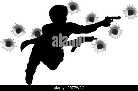 Movie action hero fight scene. Vector clipart of man fighting many bad ...