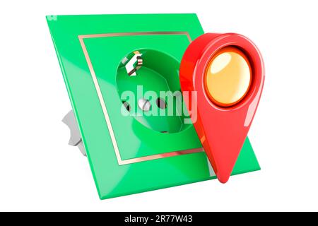 Electrical outlet, socket with map pointer. 3D rendering isolated on ...
