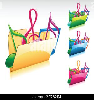 Music folder icon. Yellow folder icon with music note symbol ...