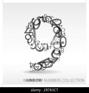 Black and white number nine made from rope Isolated on white background ...