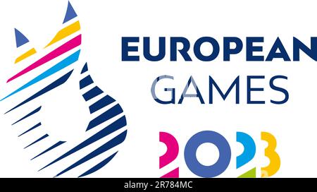 Kyiv, Ukraine - June 2023: Official logo of 3rd European Games. EG2023 ...