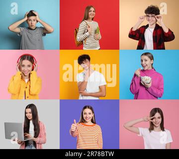 Photos of teenagers on different color backgrounds, collage Stock Photo ...