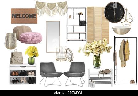 Interior design. Collage with different combinable furniture and ...