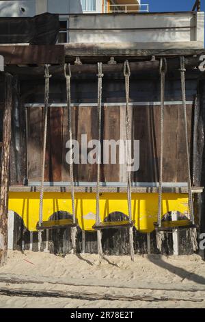Beach bar with swing seats Playa Del Carmen Yucatan Mexico Stock Photo ...