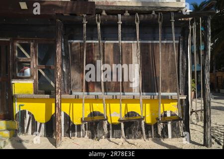 Beach bar with swing seats Playa Del Carmen Yucatan Mexico Stock Photo ...
