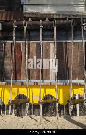 Beach bar with swing seats Playa Del Carmen Yucatan Mexico Stock Photo ...