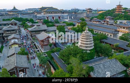 Aerial photo shows the night view of landmark "corn building" in ...