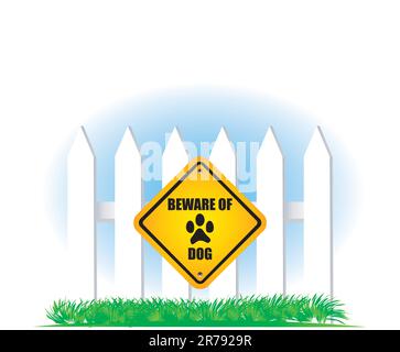 Beware dog yellow vector sign. Warning and caution guard dog label ...