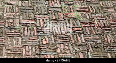 Old indian brickwork in Agra red fort, masonry walkway covered with ...