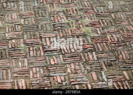 Old indian brickwork in Agra red fort, masonry walkway covered with ...