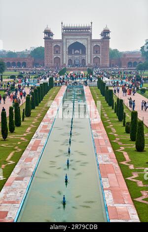 Taj Mahal entrance gateway close up view with Chhatri dome shaped ...