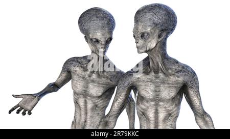 Two humanoid aliens talking between themselves with photo realistic ...