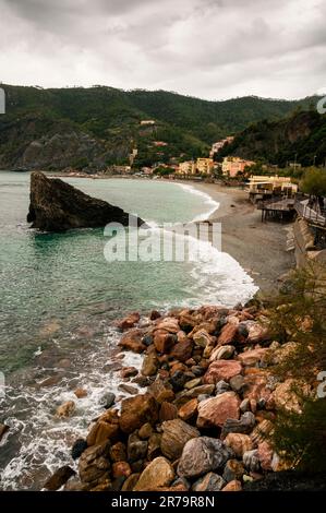 Sea stack on Fegina Beach at Monterosso al Mare, Cinque Terre, Italy ...