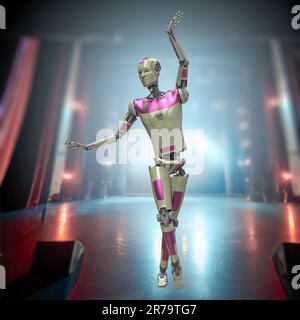 Robot ballet dancer, 3D illustration. Dancing humanoid robot. Android ...