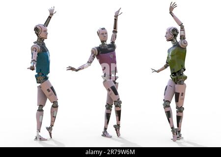 Robot ballet dancers, 3D illustration. Dancing humanoid robot. Android ...