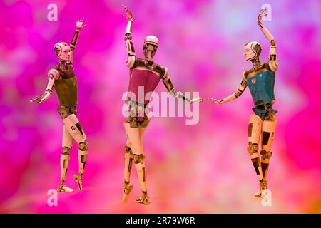 Robot ballet dancers, 3D illustration. Dancing humanoid robot. Android ...