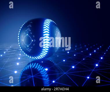 A futuristic sports concept of a baseball ball lit with neon markings ...