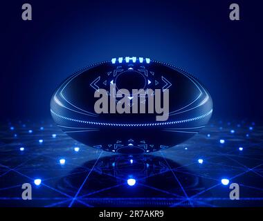 A sports concept of a futuristic aussie rules ball lit with neon ...