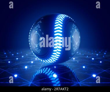 A futuristic sports concept of a baseball ball lit with neon markings ...
