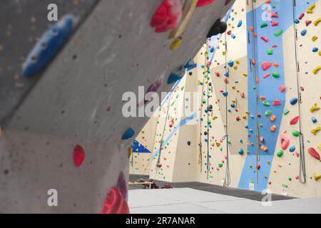 Close Up Of Climbing Or Bouldering Walls At Indoor Centre Stock Photo ...